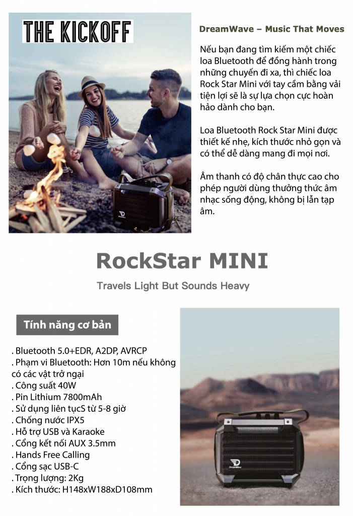 Loa Bluetooth Karaoke Dreamwave RockStar Mini - Phụ kiện di động chính hãng